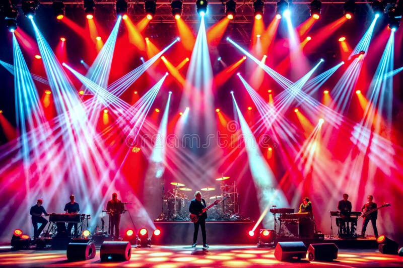Performance by a Group of Musicians on a Large Stage with a Light Show ...