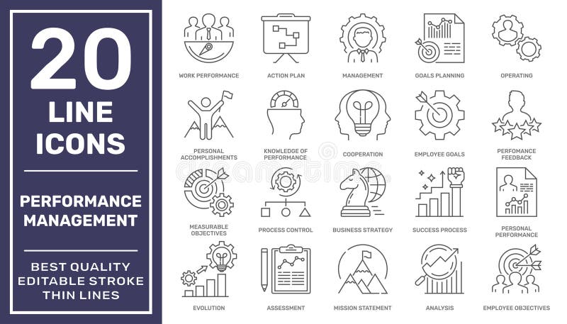 Performance Management Icons Set. Editable Stroke Stock Vector ...
