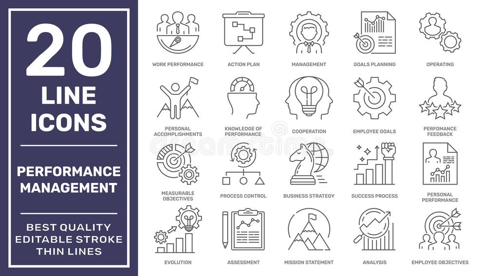 Performance Management Icons Set. Editable Stroke Stock Vector ...