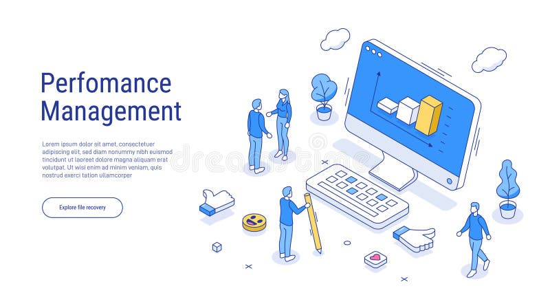 Performance Management Outline Isometric Concept. Character Managing ...