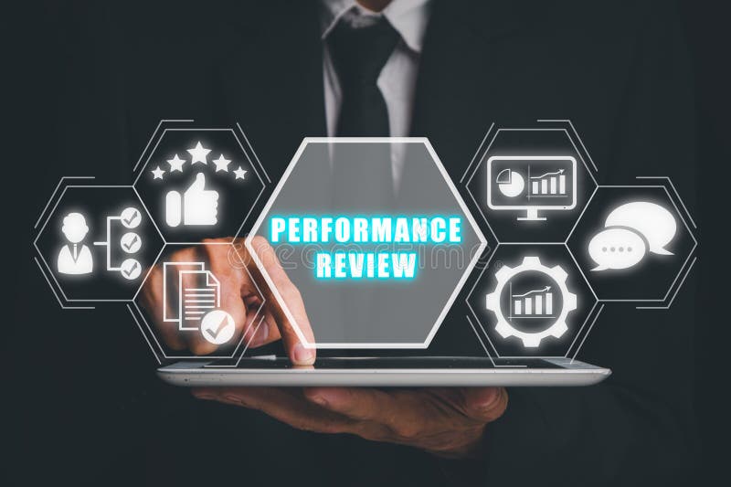 Businessman Hand Using Tablet with Performance Review Icon on Virtual ...