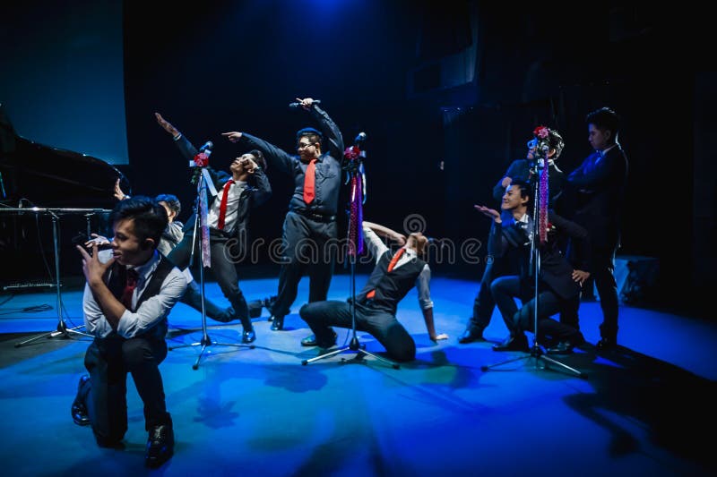 Performance on Stage in Dark Studio Editorial Stock Image - Image of ...