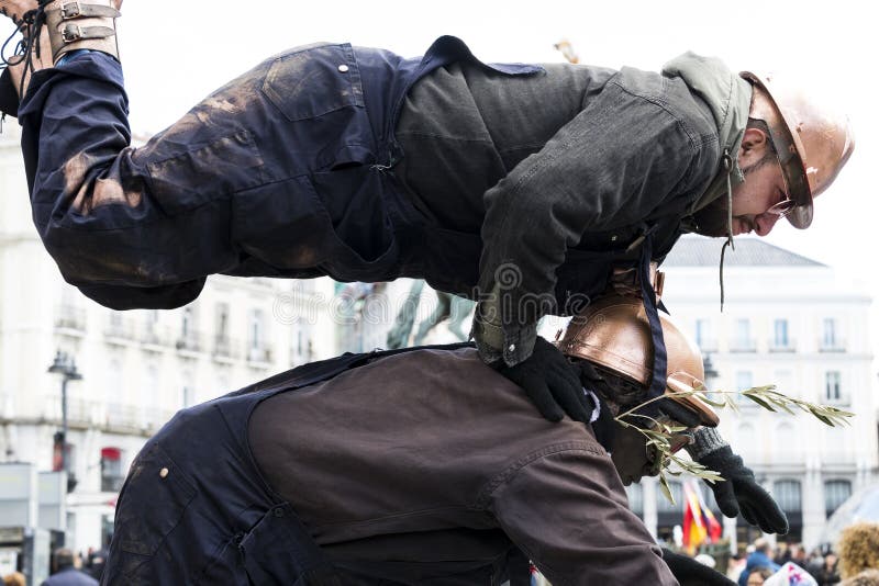 Performance of Street Performers on the Streets of Madrid in Spain ...