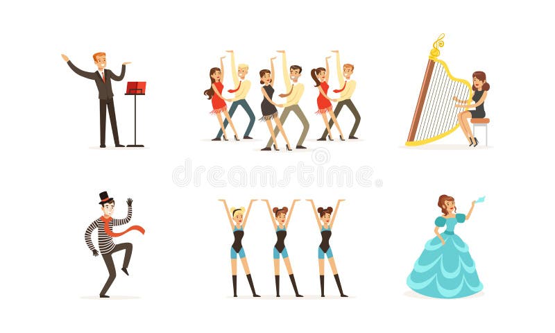 Performer Characters Playing Entertainment Performance on Theater Stage ...