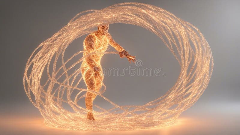 A Performer with a Fire Rope that Makes a Spiral of Flames Stock ...