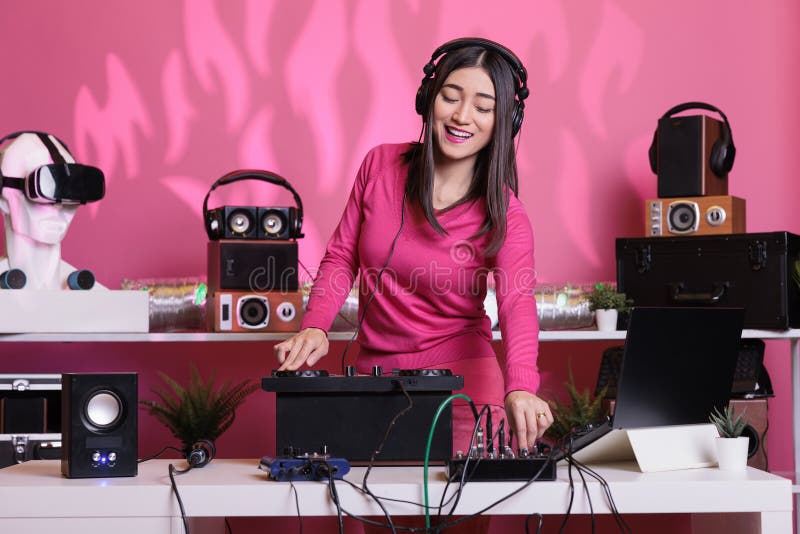 Performer Mixing Eletronic Sounds with Techno Using Professional Mixer ...