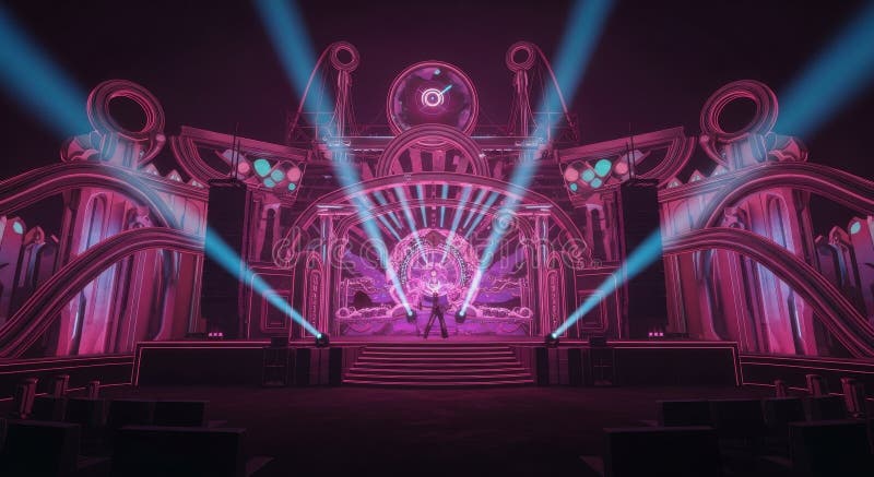 Performer on Stage with Lights and Set Design Stock Illustration ...