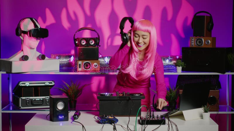 Performer Standing at Dj Table Mixing Techno Sounds Stock Footage ...