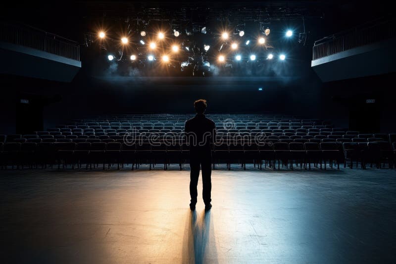 Performer Stands on Stage before a Spotlight in an Empty Theater ...