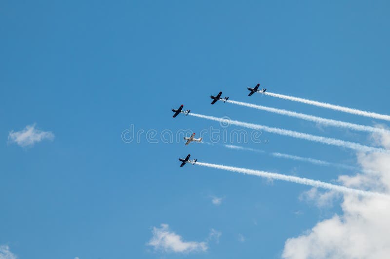 Performing Fighter Planes Flying in Formation Stock Photo - Image of ...