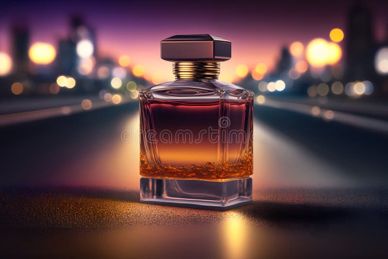Perfume Bottle Against the Backdrop of Night City Lights. Neural ...
