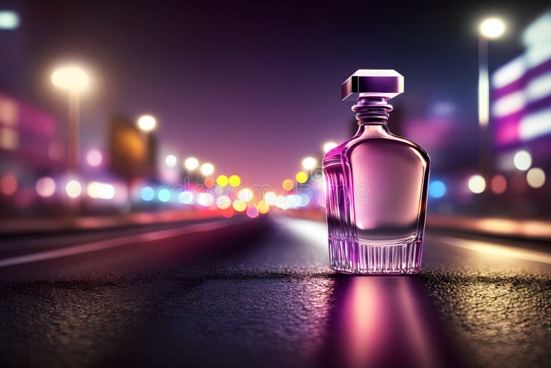 Perfume Bottle Against the Backdrop of Night City Lights. Neural ...