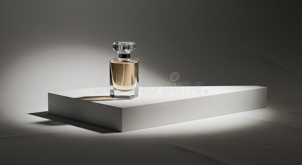 Perfume Bottle on Angular White Platform with Dramatic Side Lighting ...