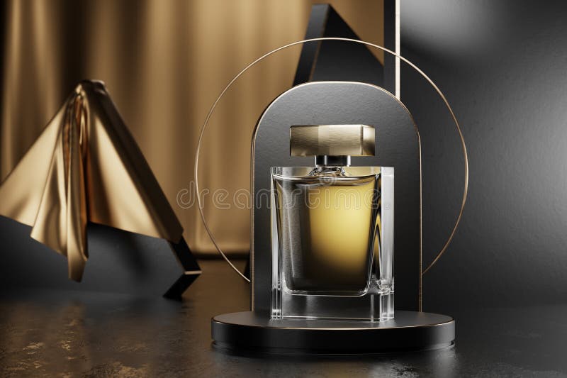 Perfume Bottle on a Black Stone Base. 3d Render Stock Illustration ...