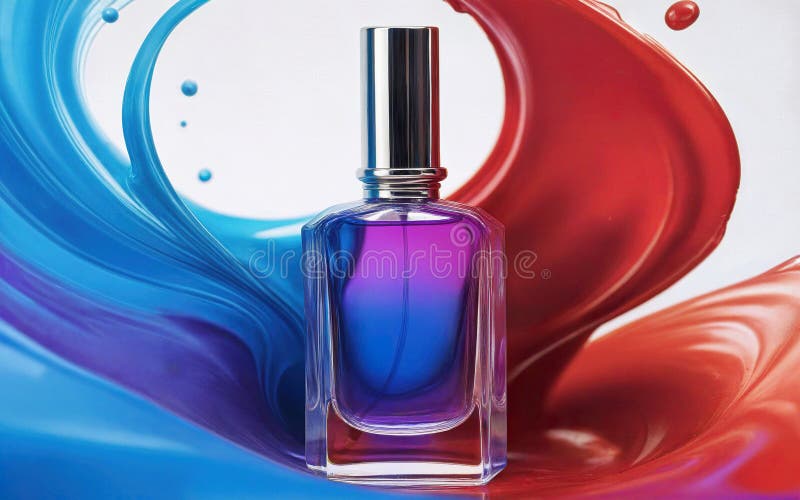 Perfume Bottle Close-up Against Colored Smoke Background Stock ...