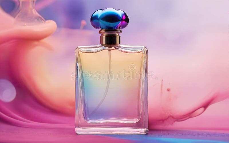 Perfume Bottle Close-up Against Colored Smoke Background Stock ...