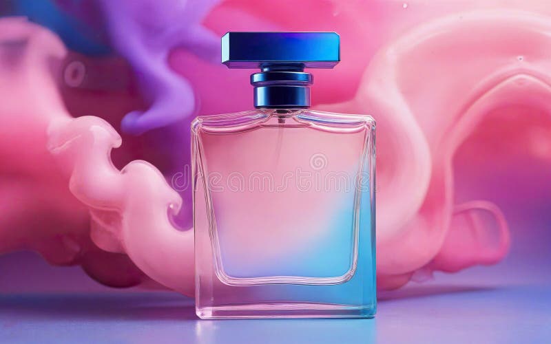 Perfume Bottle Close-up Against Colored Smoke Background Stock ...