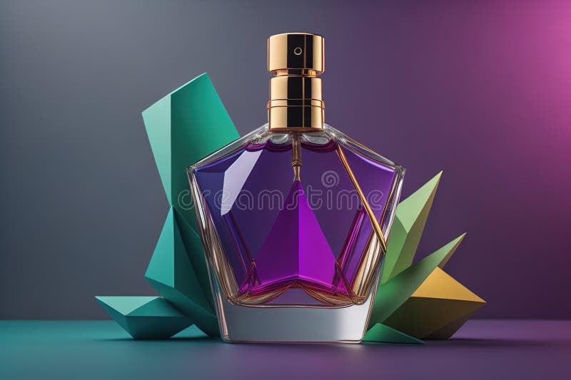 Perfume Bottle with Colorful Geometric Background. Generative Ai Stock ...