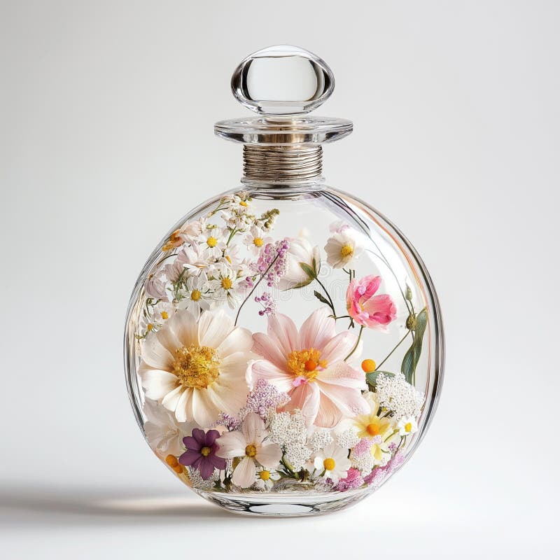 Perfume Bottle with Delicate Floral Arrangements Stand on Isolated ...