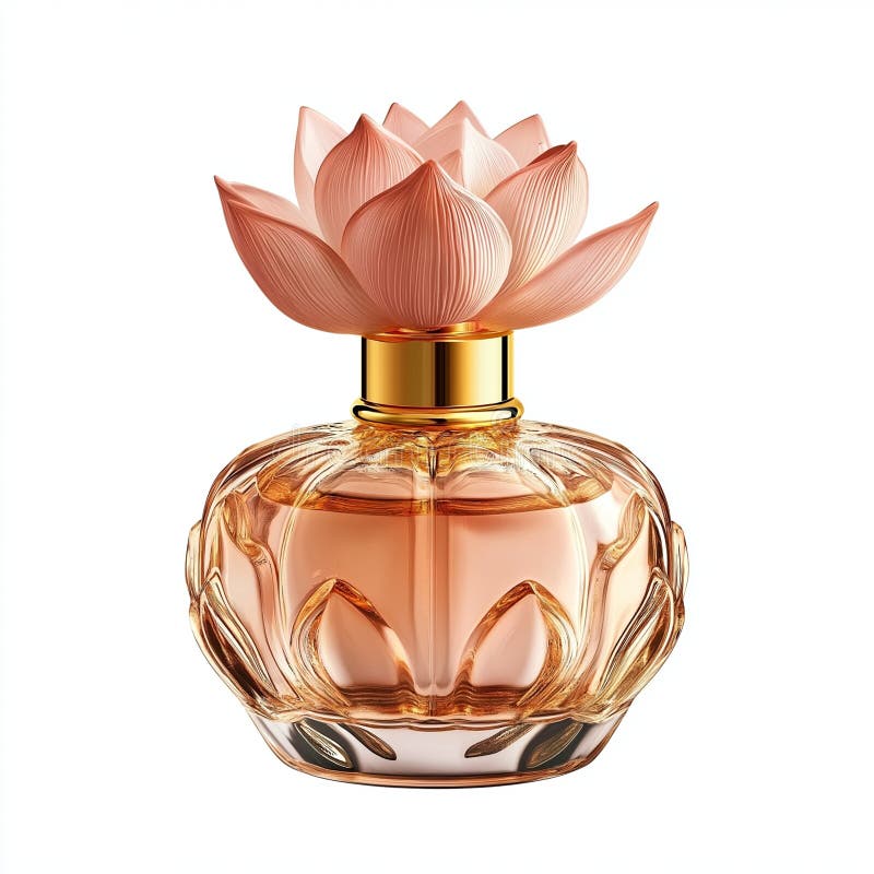 Perfume Bottle with Delicate Lotus Flower Isolated Stock Photo - Image ...