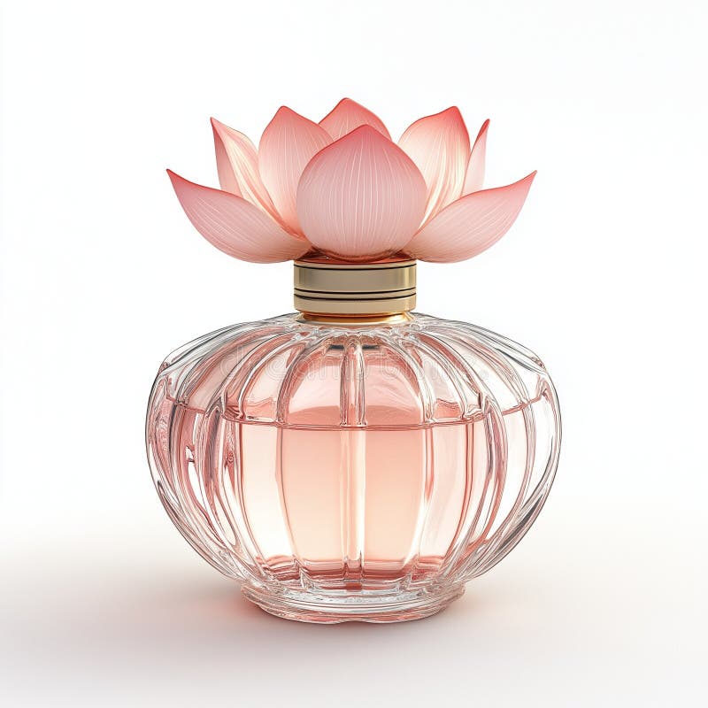 Perfume Bottle with Delicate Lotus Flower Isolated Stock Photo - Image ...