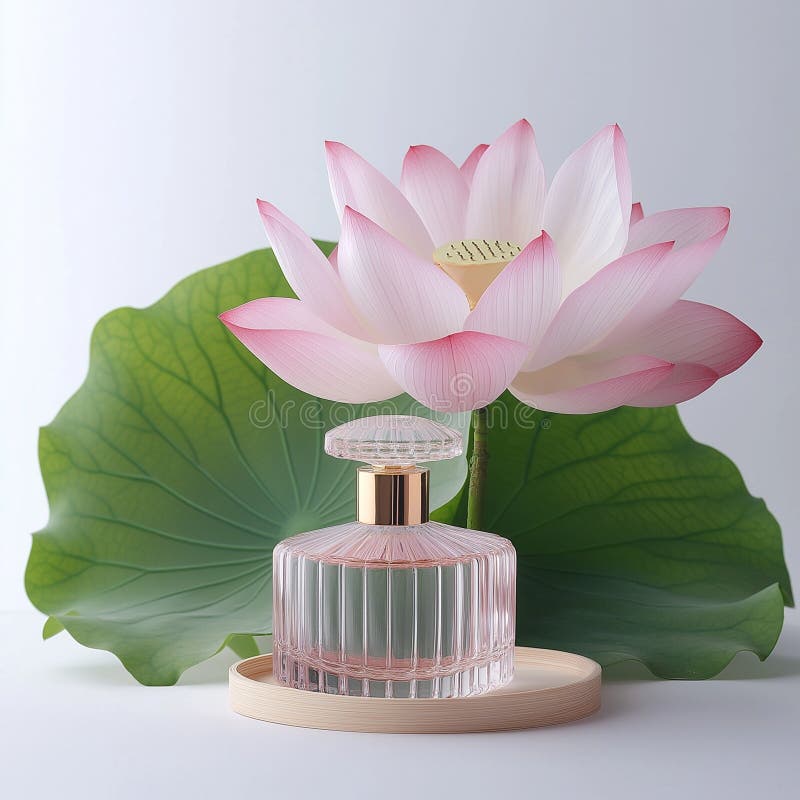 Perfume Bottle with Delicate Lotus Flowers Stand on Isolated Stock ...