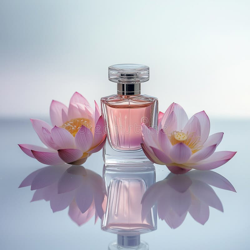 Perfume Bottle with Delicate Lotus Flowers Stand on Isolated Stock ...