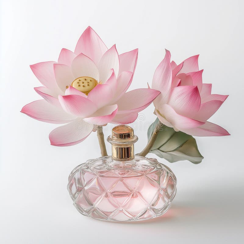 Perfume Bottle with Delicate Lotus Flowers Stand on Isolated Stock ...