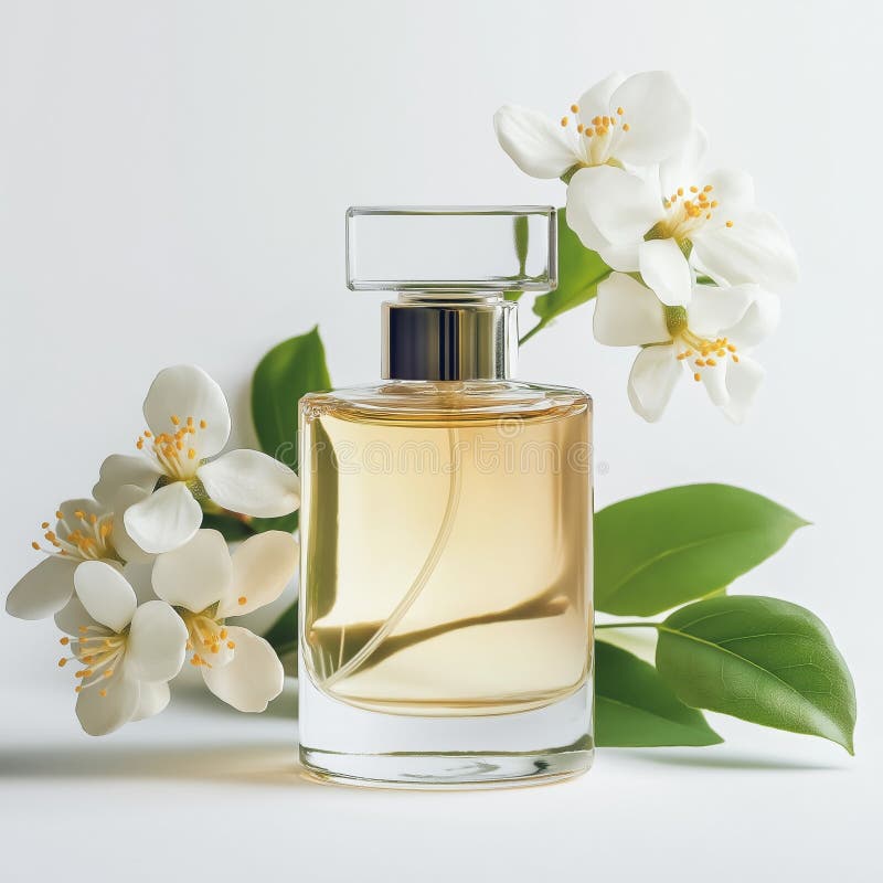 Perfume Bottle with Delicate Neroli Blossoms Flowers and Leaf Stand on ...