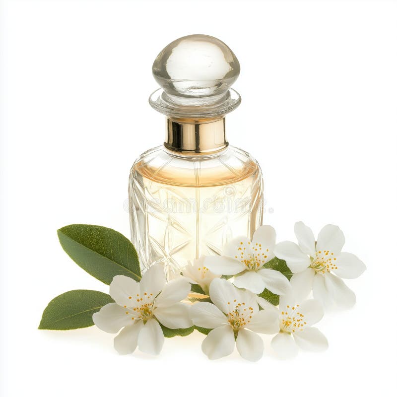 Perfume Bottle with Delicate Neroli Blossoms Flowers and Leaf Stand on ...