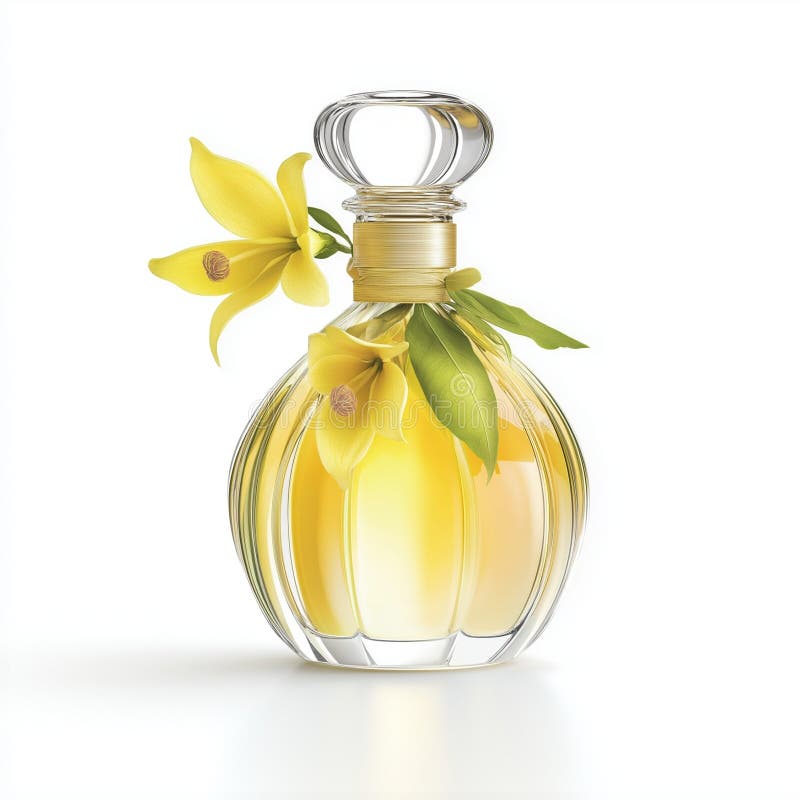 Perfume Bottle with Delicate Ylang-Ylang Flowers Stand on Isolated ...