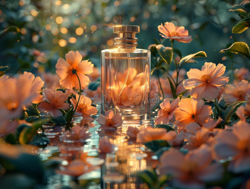 Perfume Bottle in Different Floral Backgrounds, Magical Atmosphere and ...