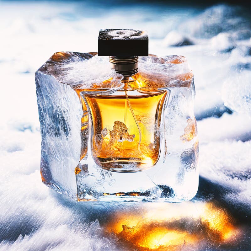 A Perfume Bottle Encased in Ice, Suggesting a Cool, Refreshing ...