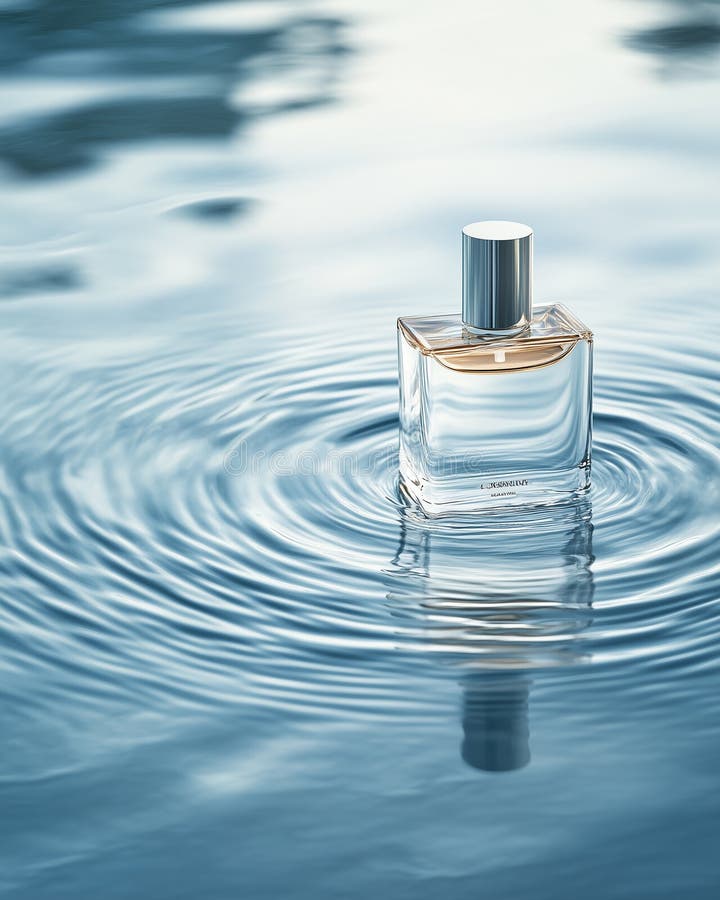 Perfume Bottle Floating on Calm Water, Capturing the Essence of ...