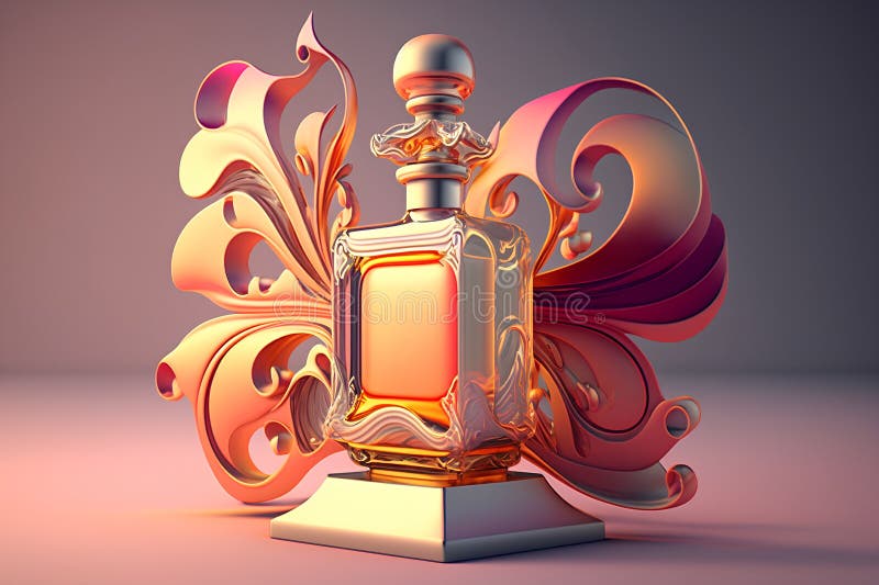 Perfume Bottle with Floral Ornament. 3d Render Illustration Stock ...
