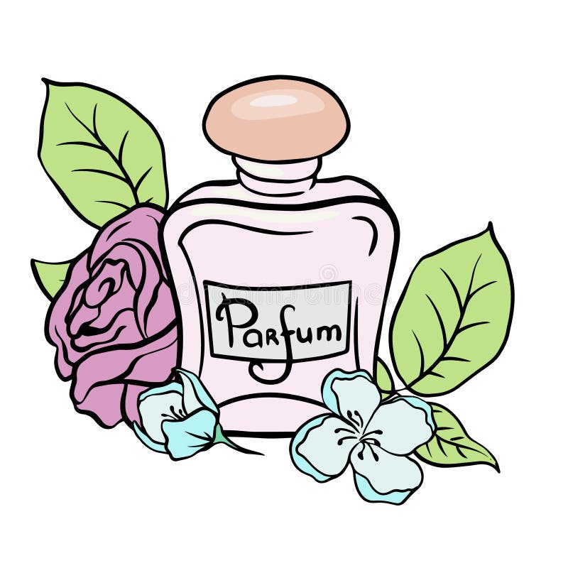 Perfume Bottle and Flowers. Doodle Sketch Perfume Bottle Stock ...