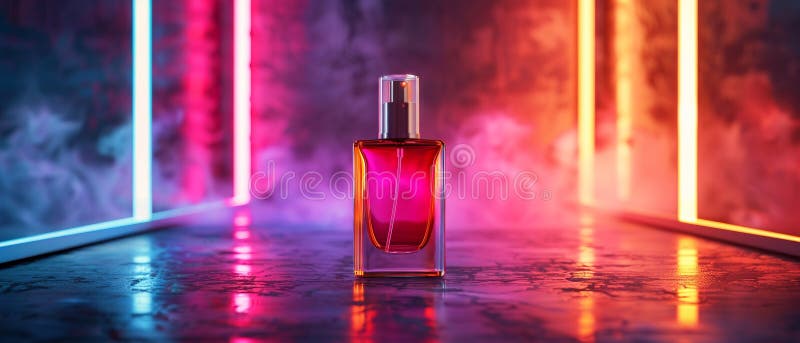 Perfume Bottle in Glass, Blank Mockup on Neon Light Backdrop, Chic ...