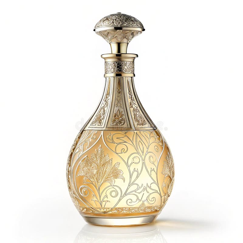 A Perfume Bottle with Gold and Silver Designs Stock Illustration ...