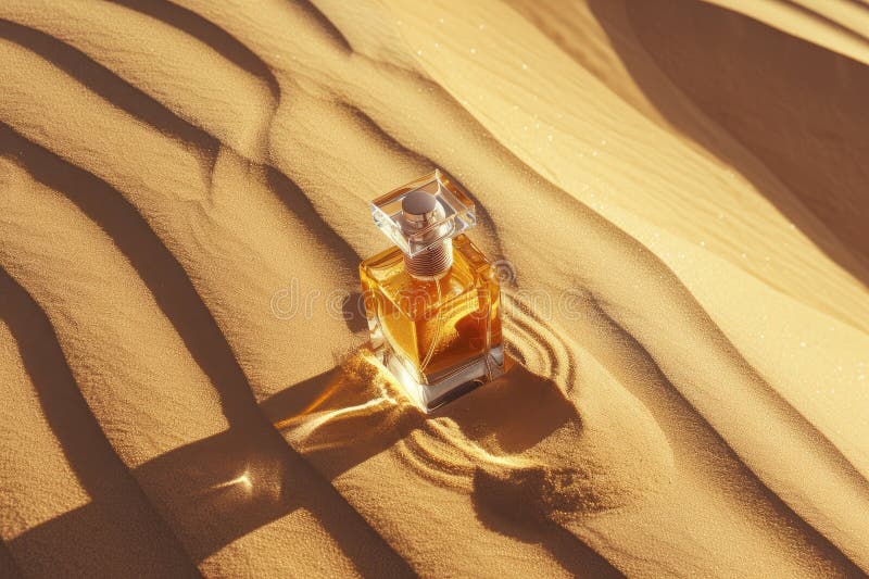 Perfume Bottle in Golden Desert Sand Stock Illustration - Illustration ...