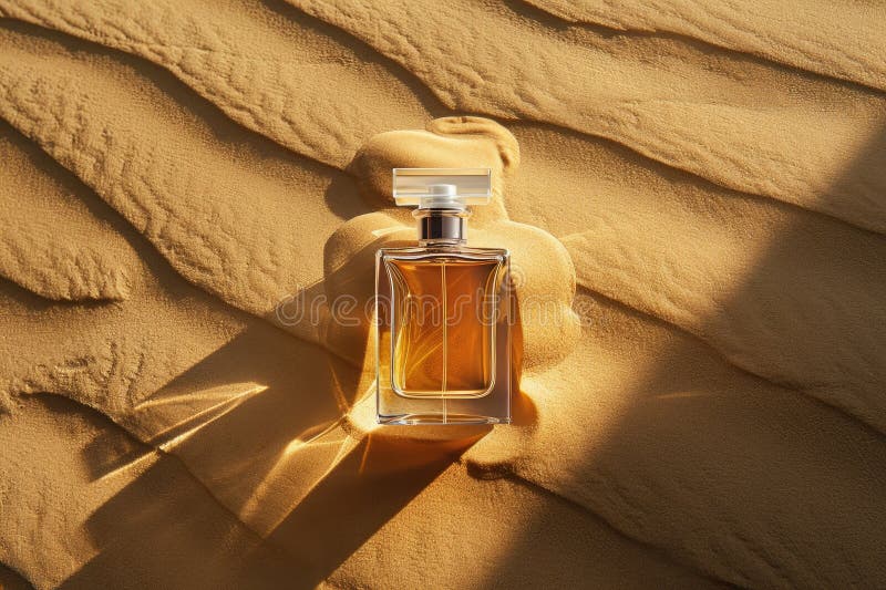 Perfume Bottle in Golden Desert Sand Stock Illustration - Illustration ...