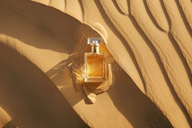 Perfume Bottle in Golden Desert Sand Stock Illustration - Illustration ...