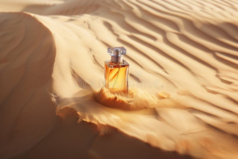 Perfume Bottle in Golden Desert Sand Stock Illustration - Illustration ...