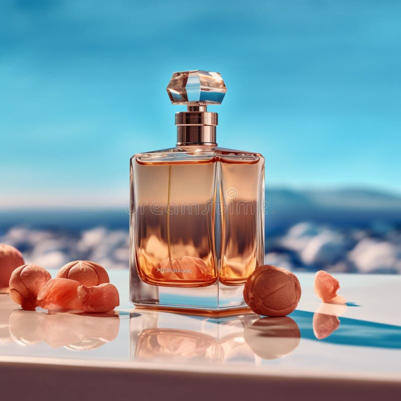 Perfume in a Bottle without a Label Placed on the Beach Sand. Stock ...