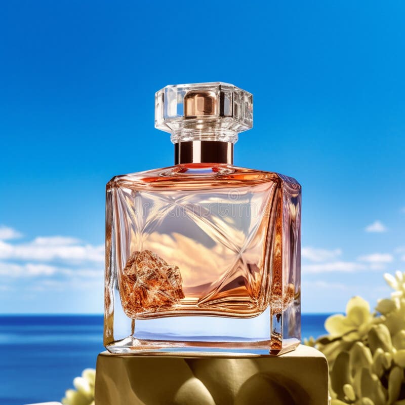 Perfume in a Bottle without a Label Placed on the Beach Sand. Stock ...