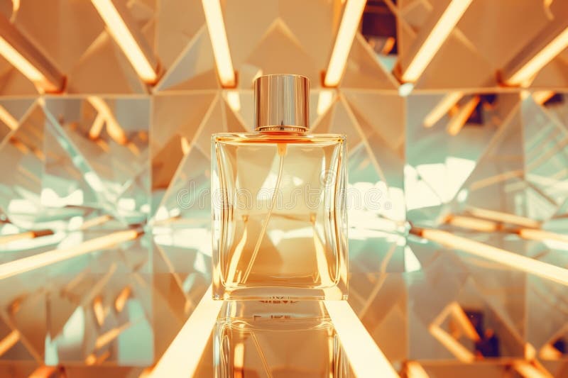 Perfume Bottle among Mirrors, Multiple Reflections, Top Angle, Bright ...