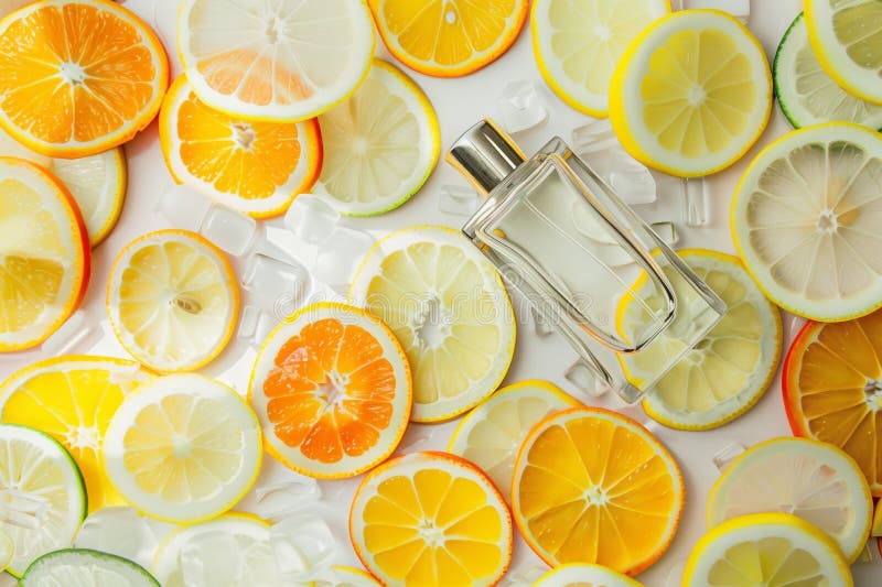 Perfume Bottle Nestled in Fresh Summer Citrus Slices Stock Image ...