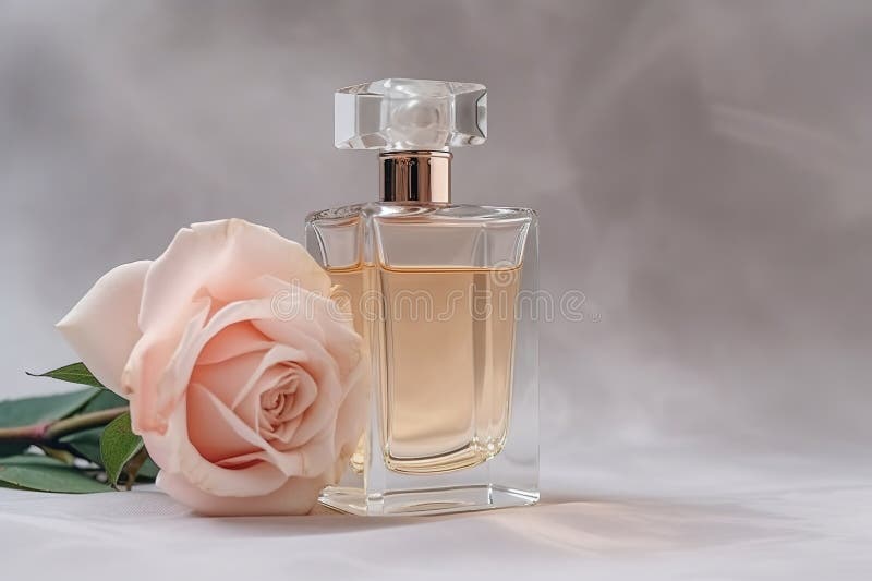 Perfume Bottle with Pastel Pink Rose. Generative AI Stock Illustration ...