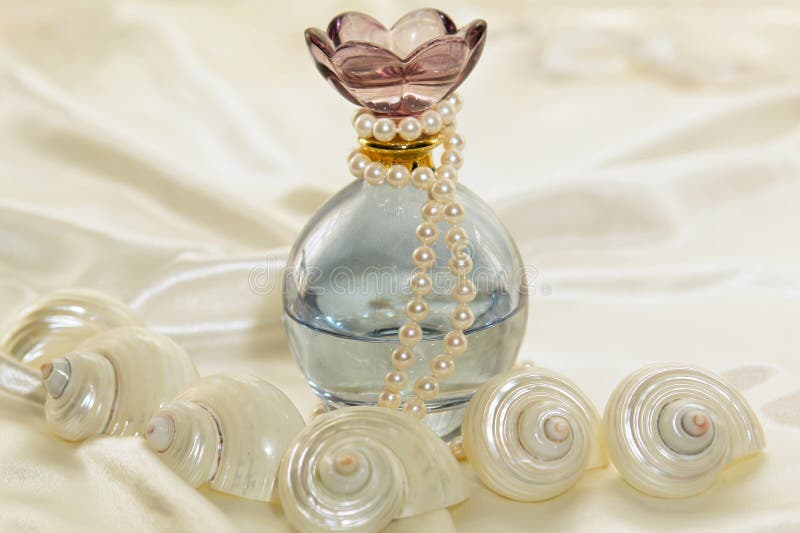 Perfume Bottle and Pearls 2 Stock Photo - Image of round, background ...