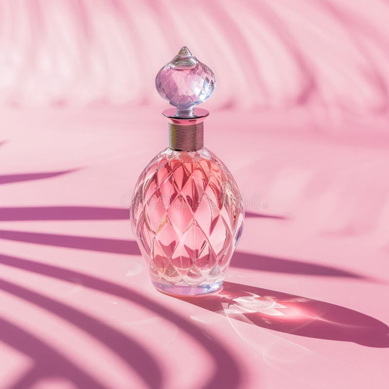 Perfume Bottle on Pink Background with Shadows Stock Illustration ...