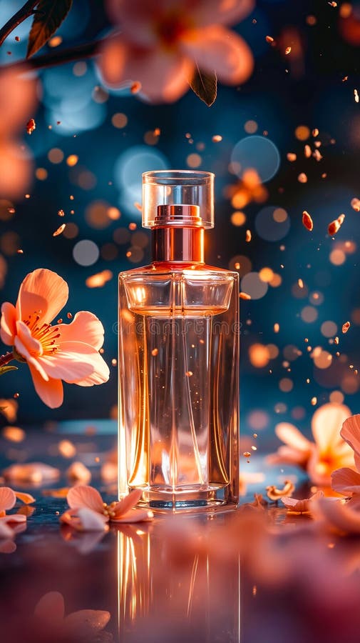 A Bottle of Perfume Sitting on Top of a Table Stock Photo - Image of ...